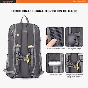 SKYSPER Lightweight Packable Backpack - 30L Hiking Daypack with Wet Pocket Foldable Travel Carry-on Backpack for Women Men