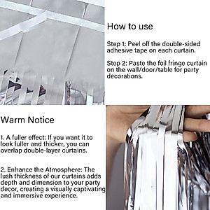 Silver Foil Fringe Backdrop Curtains 6 Pack of 3.28 ft x 8.28 ft Thicken Metallic Tinsel Streamer Party Decorations for Christmas New Year Birthday Wedding Graduation Party Decor Supplies