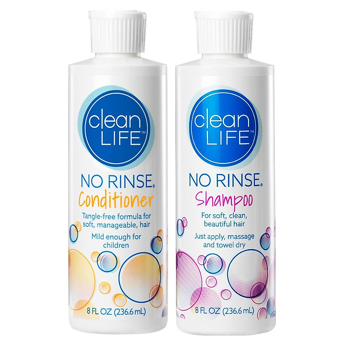 No-Rinse Shampoo and Conditioner Bundle - 8 fl oz per Bottle - Leaves Hair Fresh, Clean and Odor-Free