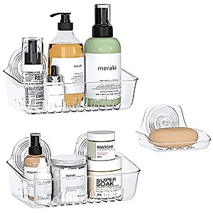 UDD Clear Shower Caddy with Soap Dish, Bathroom Shower Organizer Storage Shower Rack Wall Adhesive Shower Shelves for Dorm Bathtub, 3 Pack