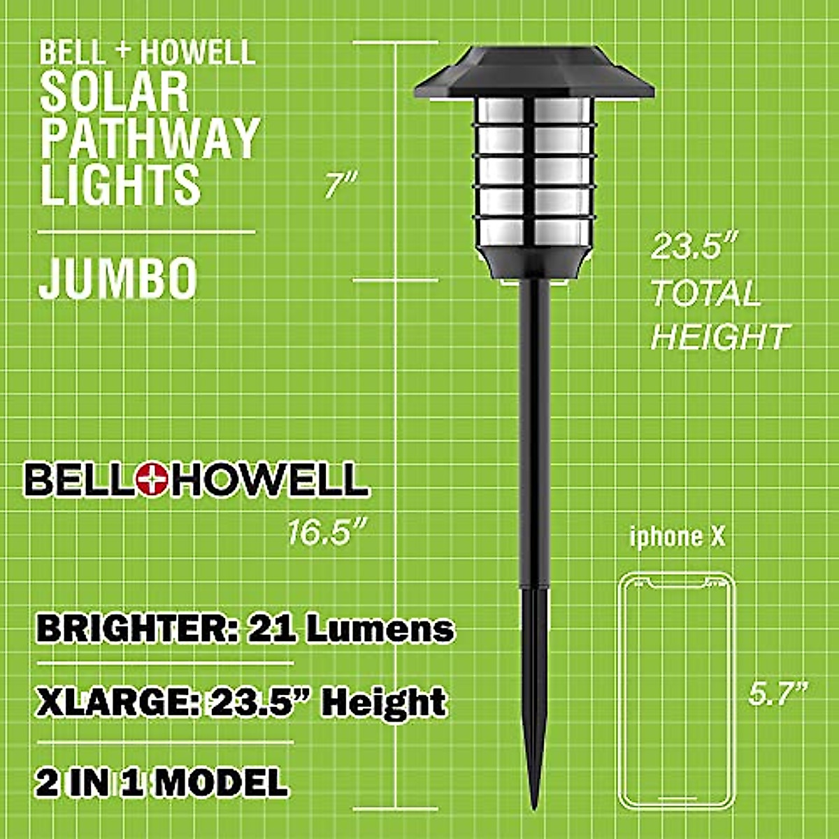 Bell + Howell Smart Solar XL Pathway Lights 2-in-1, Bright White & Flickering Flame Solar Torches Waterproof Outdoor Lighting Landscape Lights Dusk to Dawn Auto On/Off for Garden Patio Yard, 8 PACK