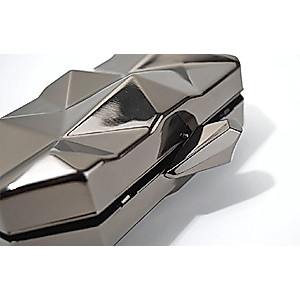 QZUnique Lattice Metal Handbag Geometric Evening Bag Abstract Stone Cut Chain Clutch Purse for Women