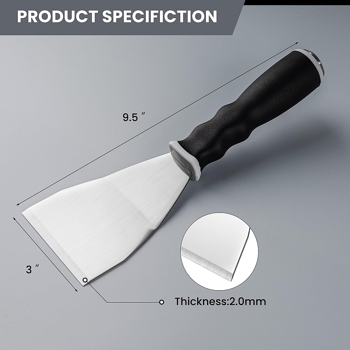 Mister Rui Bent Heavy Duty Scraper, 3" Bent Scraper with Pole Socket Hammer End, Stainless Steel Bent Blade with Anti Slip Rubber Handle, Heavy Duty Paint Remover Scraper Tool