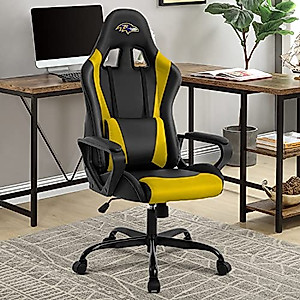 Gaming Chair Office Chair High Back Racing Computer Chair Task PU Desk Chair Ergonomic Swivel Rolling Chair with Lumbar Support for Home Office (Yellow, Pit)