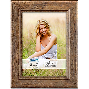Icona Bay 5x7 Chestnut Brown Picture Frame, Rustic Wood Pattern, Lightly Distressed Frame for Table Top Display or Wall Mount, Traditions Collection