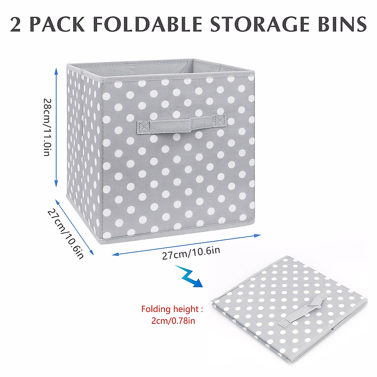 WWW 11 Inch Fabric Cube Organizer, 2 Packs Foldable Cube Storage Bins Basket, Closet Organizers Box, Home Organizers with Handle for Shelves, Closet, Kallax, Office(Polka Dot Grey)