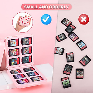 FANPL Game Case Holder for Nintendo Switch/ OLED/ Lite,12 Game Card and 12 Micro SD Card Slots Portable Storage Case for Switch, Cute Switch Cartridge Box with Hard Shell & Soft Liner-Pink Strawberry
