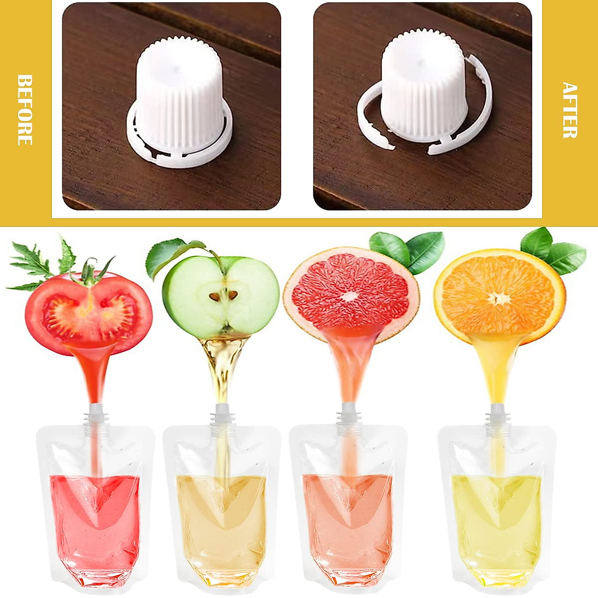 DOERDO 100 Pcs Drink Pouches Bags Juice Bags Flasks Clear Stand up Drink Container for Coffee Water Beer Juice Milk, 200ml/6.8oz