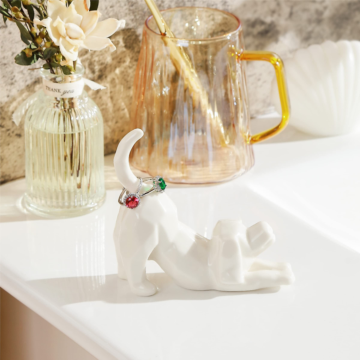 PUDDING CABIN Dog Mom Gift for Women, Dog Ring Holder Wedding Ring Stand, Dog Gift For Women/Men Birthday Christmas Valentines, Dog Figurine for Office Room Decor, Loss of Dog Sympathy Gift