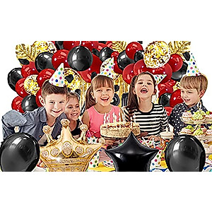 Toylin Red and Black Birthday Decorations Party Supplies Set,Black Gold Confetti Balloons Gold curtain for Baby Shower Wedding Birthday Graduation Anniversary Bachelorette Party Decorations