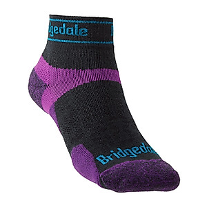 Bridgedale Womens Trail Run Ultralight T2 Merino Performance Ankle, Charcoal/Purple, Medium