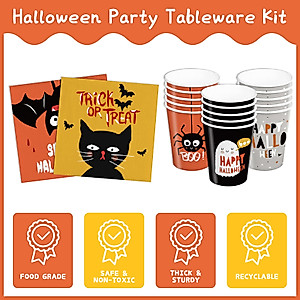 Halloween Party Plates and Napkins 121pcs Halloween Boo Party Supplies Tableware Set Trick or Treat Spider Ghost Halloween Paper Plates Napkins Banner for Halloween Birthday Party Serve 30 Guests
