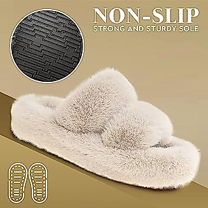 DAISY'S FINDINGS Fluffy Faux Fur Slippers Comfy Open Toe Two Band Slides Fur Slippers for Comfort and Style - Fuzzy Soft House Slippers - Open Toe Fluffy Slippers White