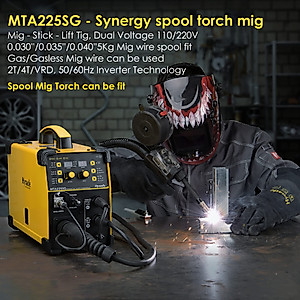 hynade 3 in 1 Mig Welder MTA225SG,Digital Dual Voltage 110/220V Mig/Tig/Arc/Spool Multi Process Welding Machine, 5 Kgs Spool Flux/Solid Wire Mig Welder