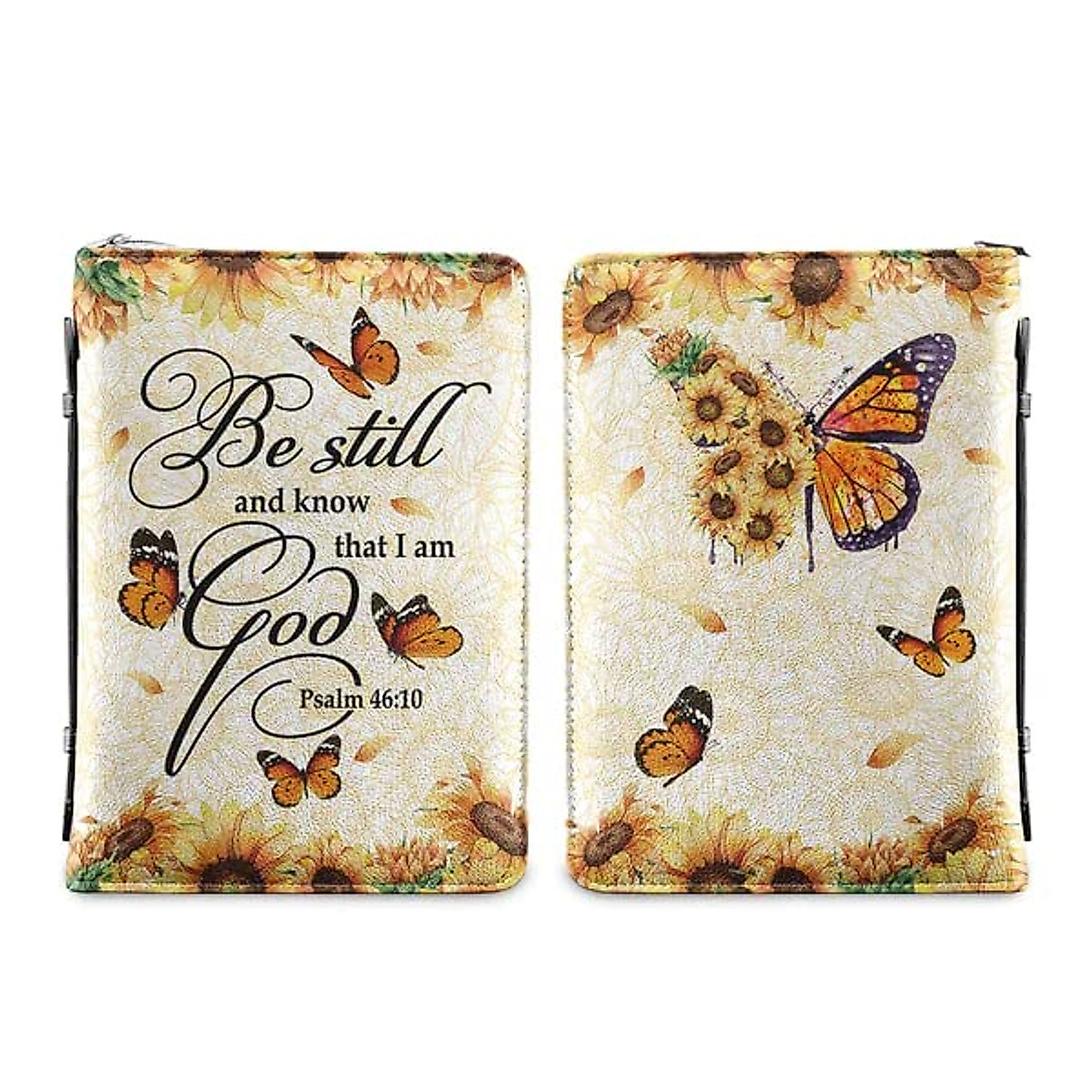 Be Still and Know That I Am God Butterfly Sunflower Psalm 46 10 Christian Gifts Custom Book Bible Cover Premium Faux or Top Grain Leather