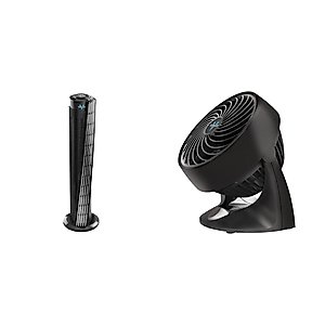 Vornado 133 Small Room Air Circulator Fan + 184 Whole Room Air Circulator Tower Fan - Powerful Fans for Small to Large Rooms