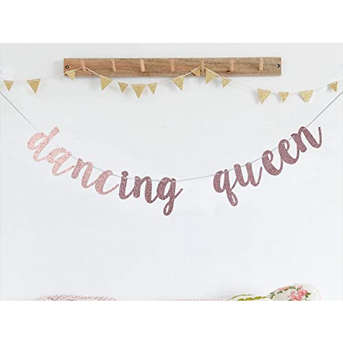 Swdthnh Dancing Queen Banner - Yas Kween Bunting Sign - Lady Club Decor - Women Empowerment - Birthday Bachelorette Bridal Shower Engagement Party Decors, Rose Gold Glitter