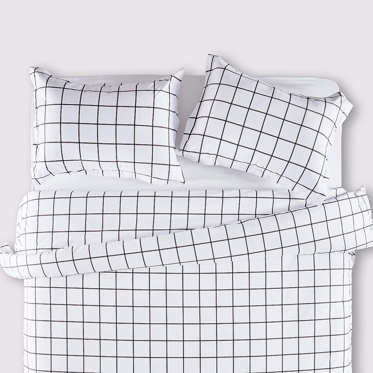 SLEEP ZONE Bedding Duvet Cover Sets Printed Grey Grid Pattern 120gsm Ultra Soft Zipper Closure Corner Ties, Grey Grid on White, King (104 x 90 inch | 2 Pillow Shams)
