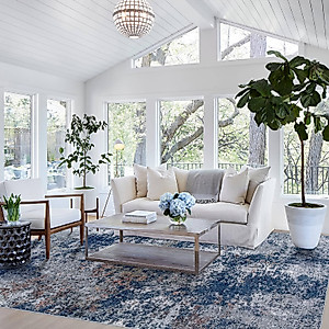 Area Rugs 9x12 Living Room: Large Machine Washable Area Rug with Non Slip Backing Non Shedding Abstract Stain Resistant Carpet for Bedroom Dining Room Nursery Home Office - Blue