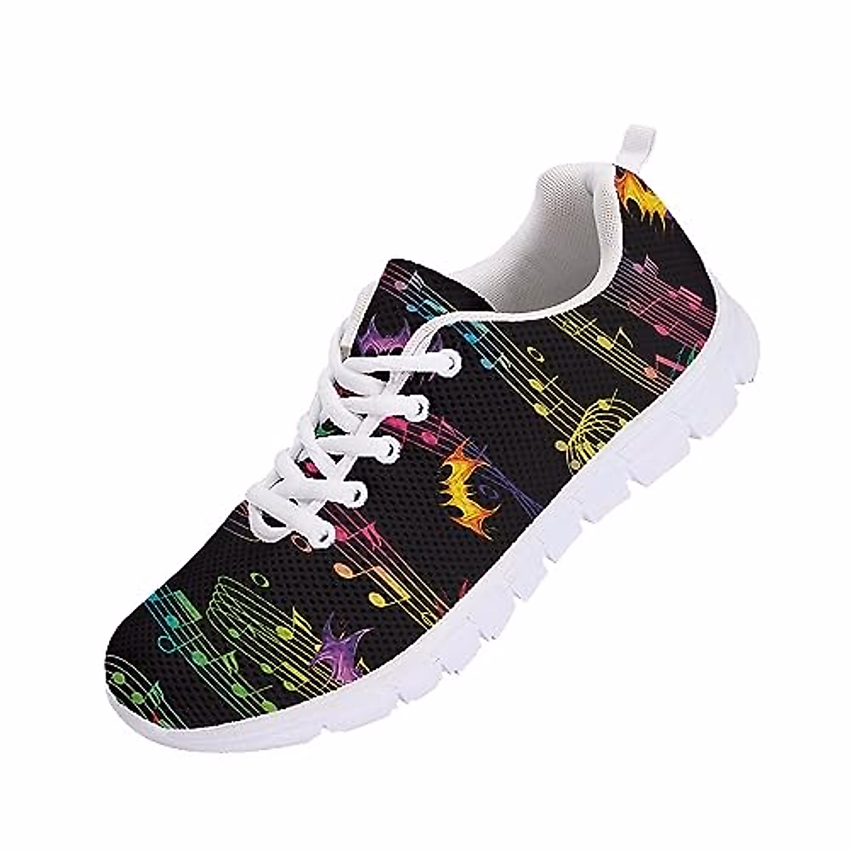 Coloranimal Halloween Sneakers for Womens Rainbow Music Notes Fashion Tennis Shoes Colorful Bats Halloween Gothic Pattren Air Cushion Walking Running Shoes
