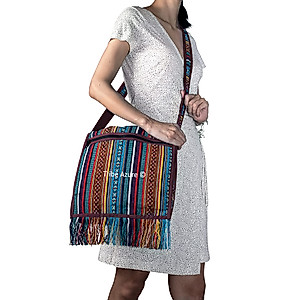 Tribe Azure Woven Adjustable Strap Shoulder Bag Hobo Messenger Women Fashion Handbag Unique Roomy Tassel (Woven Blue)