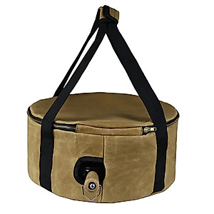 DOUBLEC DC Dutch Pot Storage Bag-For 12 Inch Oven, Pie Carrier with Lid and Handle, Pan More - Wet Wax Waterproof Bumper Fabric Cotton on Top Bottom -perfect for Outdoor Camping, Khaki