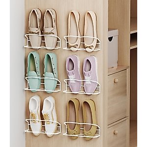 PrimZooty Wall Mounted Shoe Rack 6 Pack, with Sticky Hanging Strips, Metal Wall Shoe Storage, Hanging Shoe Organizer for Wall/RV/Door