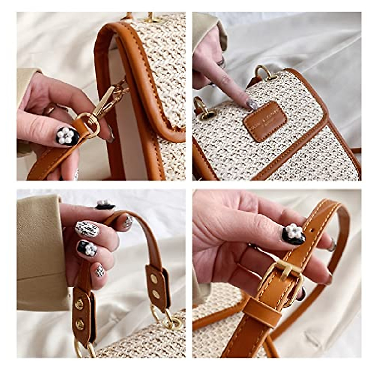 Women Straw Crossbody Bag Shoulder Bag Chic Hobo Tote Bag Mini Handbag Purse Cell Phone Bag Summer Beach