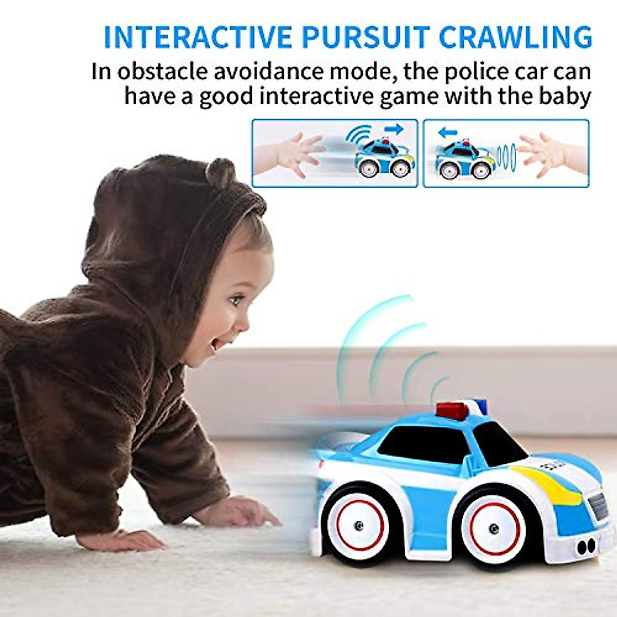 tonason Remote Control Police Toy Car Cartoon Car 2.4GHz Motion Gravity Four Modes with Obstacle Avoidance and Gravity Sensors