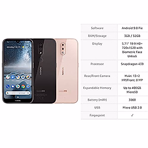 Nokia 4.2 with Android One (32GB, 3GB) 5.71" HD+ Display, 13MP Dual Camera, GSM Unlocked (at&T/T-Mobile/MetroPCS/Cricket/H2O) Global 4G LTE International Model TA-1149 (Black, 32 GB)