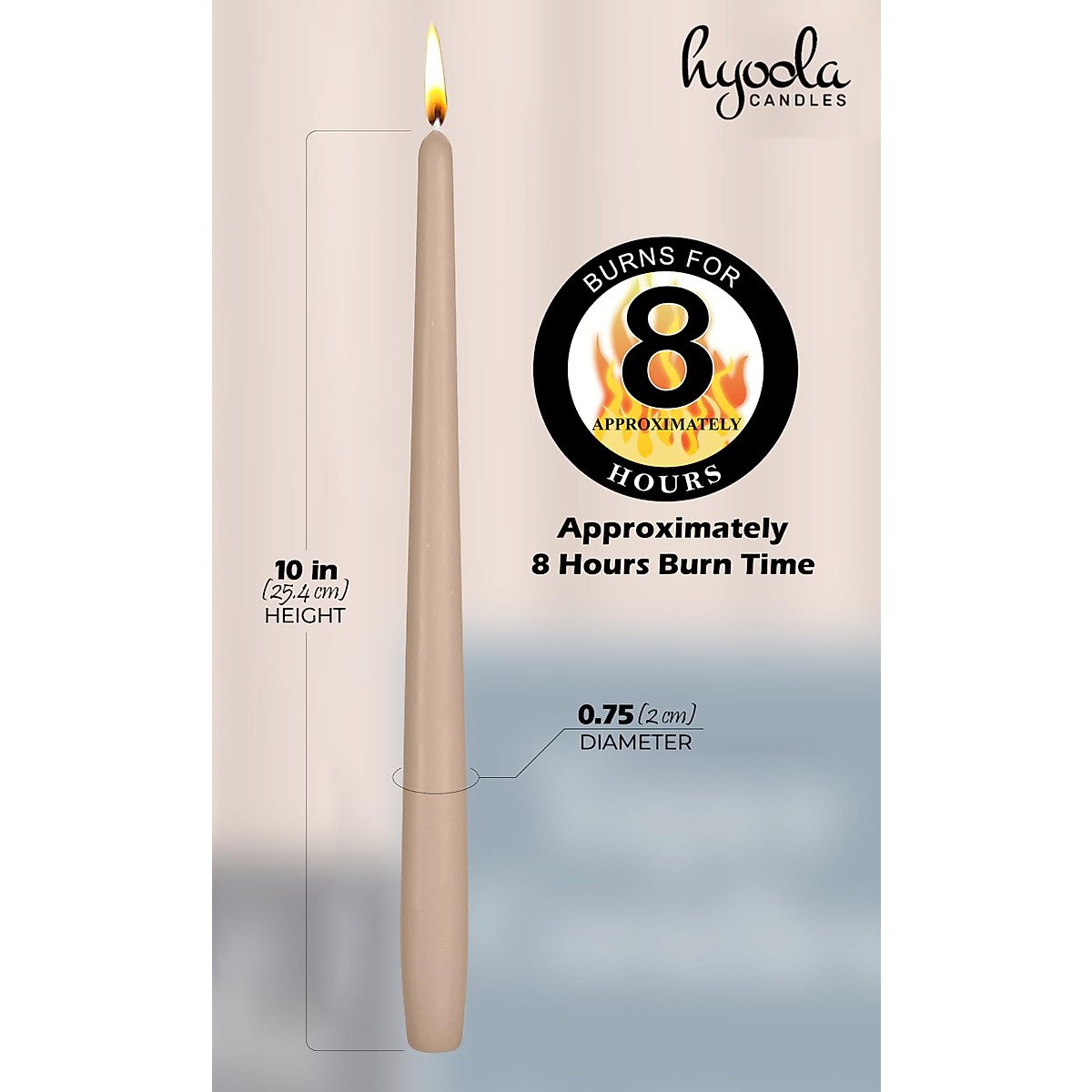Hyoola 12 Pack Tall Taper Candles - 10 Inch Sahara Beige Dripless, Unscented Dinner Candle - Paraffin Wax with Cotton Wicks - 8 Hour Burn Time
