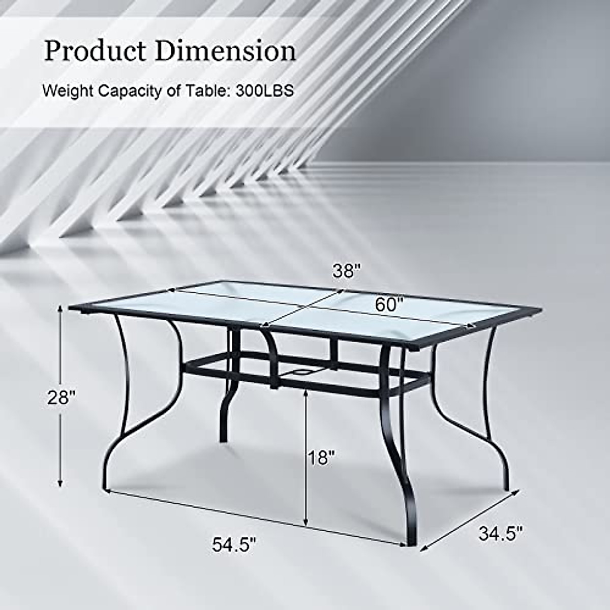 Tangkula 60" x 38" Patio Dining Table, All Weather Rectangular Dining Table w/ 1.6" Umbrella Hole & Steel Frame, Indoor & Outdoor Patio Dining Furniture for Backyard, Garden, Poolside