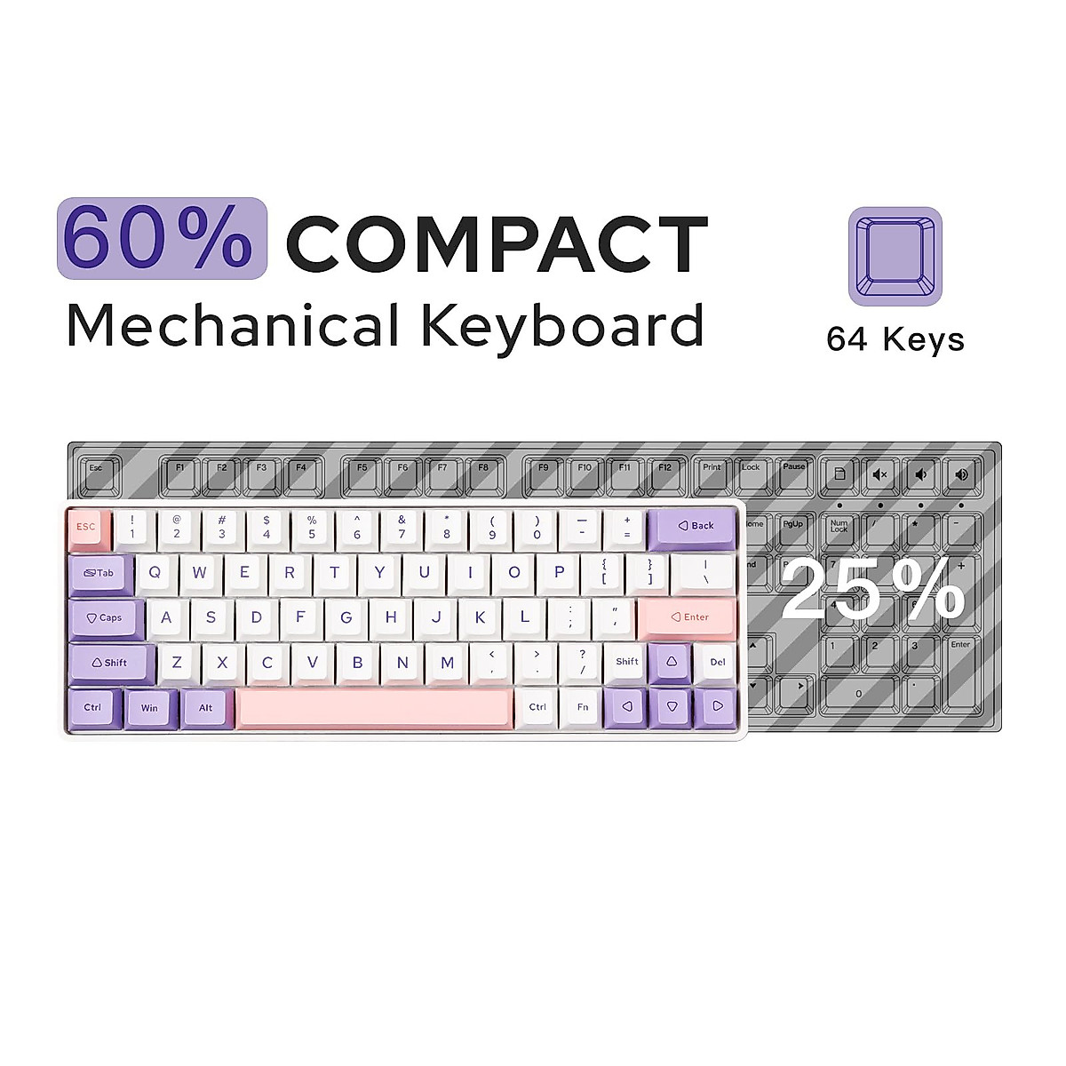EPOMAKER EP64 60% Mechanical Keyboard, Wireless Gaming Keyboard, 2.4GHz/Bluetooth 5.0/USB-C Custom Keyboard, Hot Swappable, NKRO, Programmable wtih Dye-sub PBT Keycap for Mac/Win (Mulan Switch)
