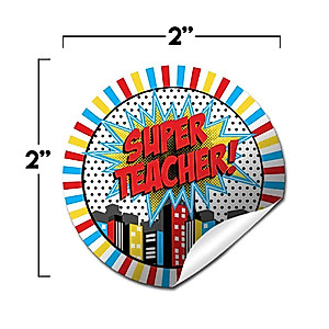 Super Teacher Super Hero Themed Teacher Appreciation Thank You Sticker Labels, 40 2" Party Circle Stickers by AmandaCreation, Great for Envelope Seals & Gift Bags