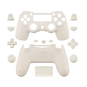 WPS Matte Controller Case Collection Full Housing Shell + Full Buttons for PS4 Playstation Slim Pro (JDM-040) Controller (White)