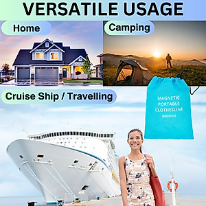 Magnetic Clothesline for Cruise Ship Cabin Approved - Strong Rubber Coated Non-Scratch Magnets, Travel Clothesline for Cruise Ship