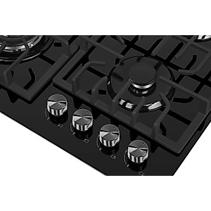 Empava 24 Inch Gas Cooktop Professional 4 Italy Sabaf Burners Stove Top Certified with Thermocouple Protection in Black Tempered Glass