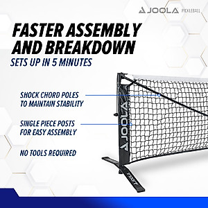 JOOLA Symmetry Portable Pickleball Net - Regulation Size Indoor & Outdoor Net - Easily Set up Your Pickleball Court, 3 Minute Assembly - Tension Lock System for Height Accuracy - 22ft Length