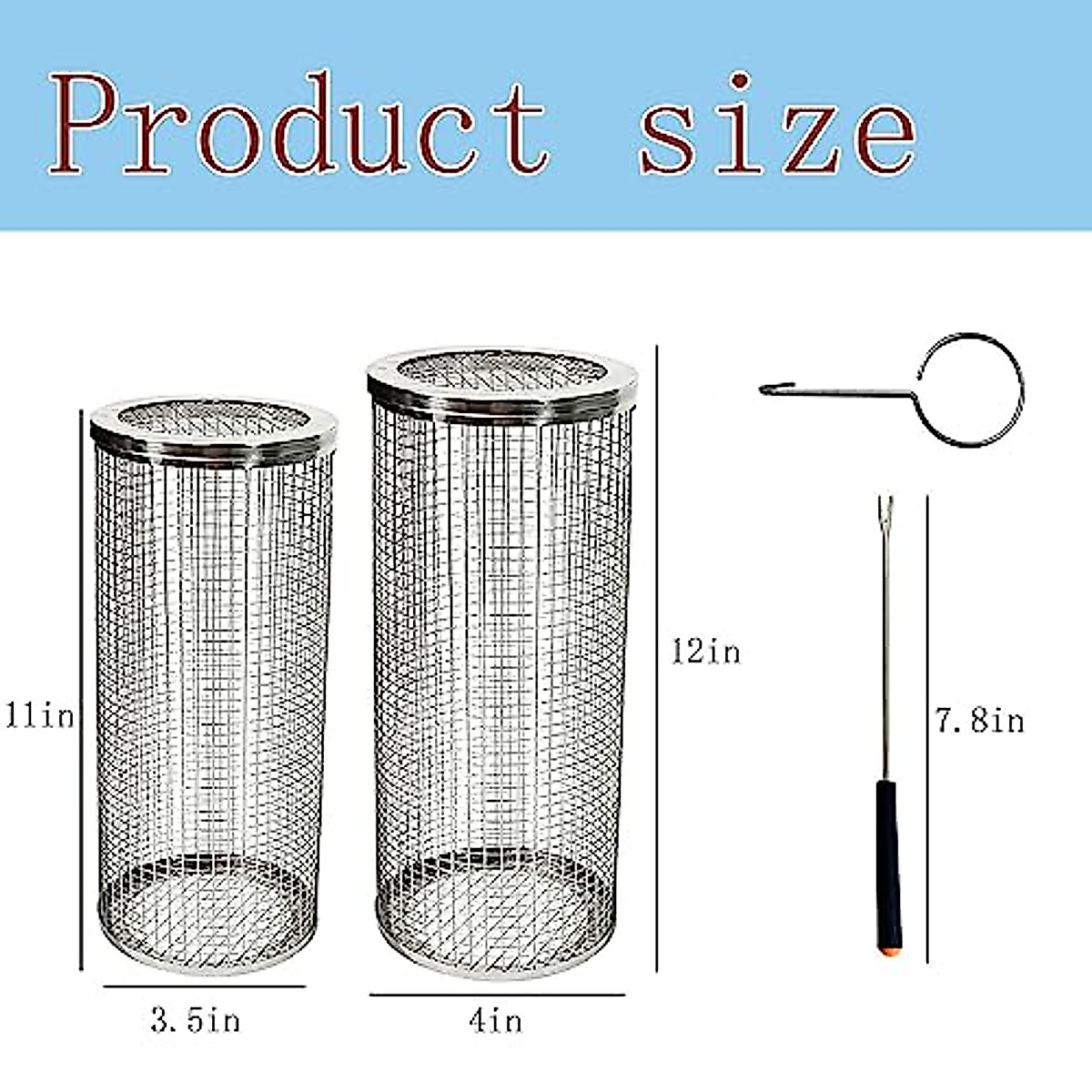 ZHMZHM Roller Grill Basket-Round Stainless Steel BBQ Grill Mesh，Outdoor Round BBQ Grill Grid for Chips Fish Shrimp,Versatile Round Grill Cooking Accessories (2PCS-B)