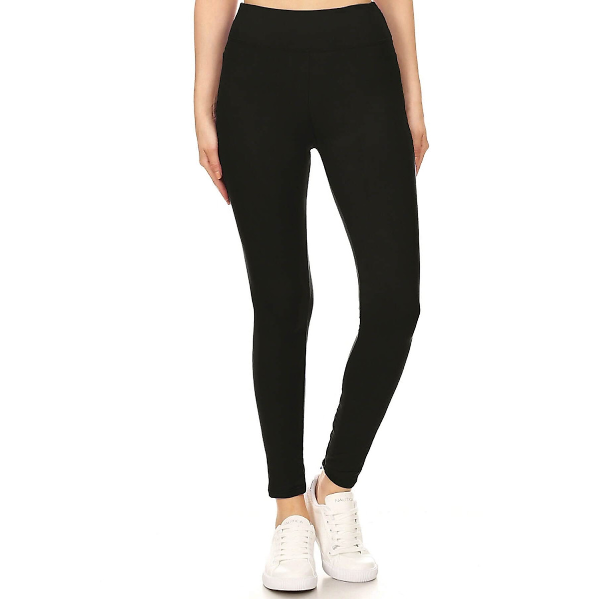 Leggings Depot Women's 3" Waistband Yoga High Waisted Solid Leggings Pants (Full Length, Black, One Size)