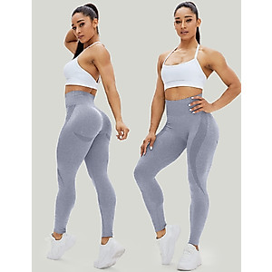 HIGORUN Women Seamless Leggings Smile Contour High Waist Workout Gym Yoga Pants Light Grey XS