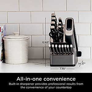 Ninja K32017 Foodi NeverDull Premium Knife System, 17 Piece Knife Block Set with Built-in Sharpener, German Stainless Steel Knives, Black