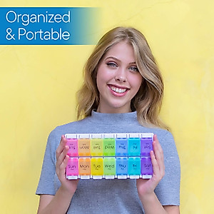 RMS Weekly and Daily Pill Organizer - 7 Day Pill Planner, Dispenser Case for Medication, Vitamin Supplements with Easy Press Open Design and Large Capacity (Twice Per Day)