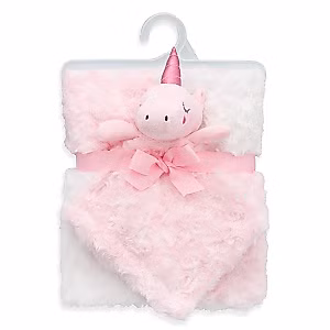 Ultra Soft Pink Swirl Rosette Baby Girl Blanket with Unicorn Security Blanket 2-Piece Gift Set