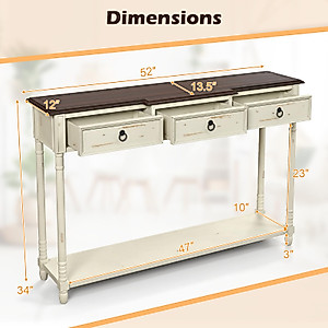 Giantex Console Table with 3 Storage Drawers - Entry Table, Rustic Farmhouse Entryway Table with Open Storage Shelf, Solid Wood Legs, Long Sofa Table for Living Room, Hallway, Narrow Console Table