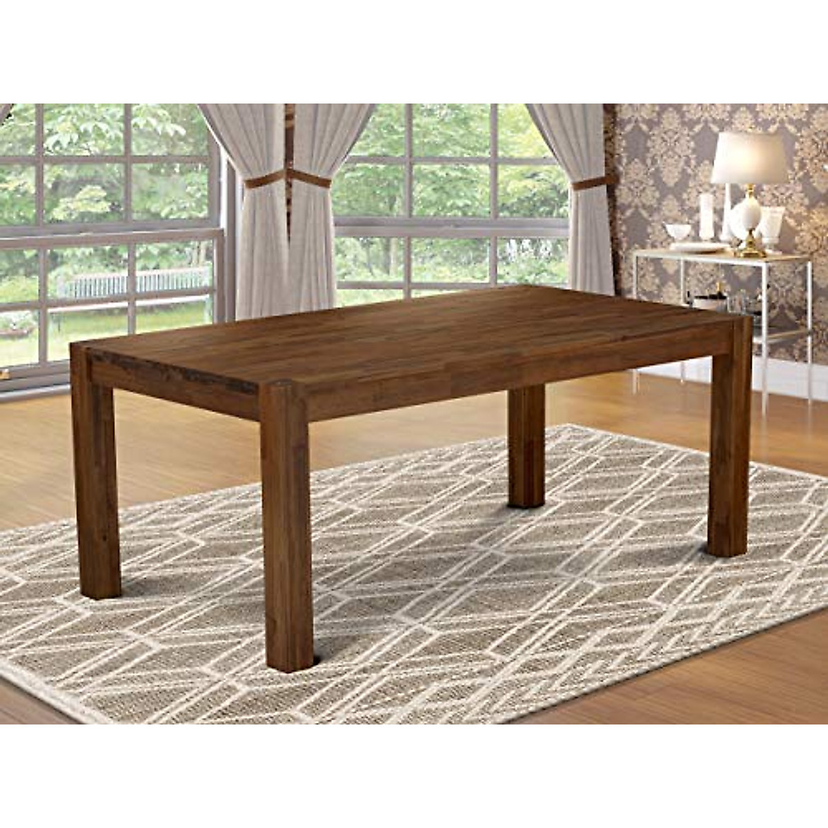 East West Furniture Wooden LM7-0N-T Wood Dining Table Rectangular Tabletop and 72 x 40 x 30-Sandblasting Antique Walnut Finish