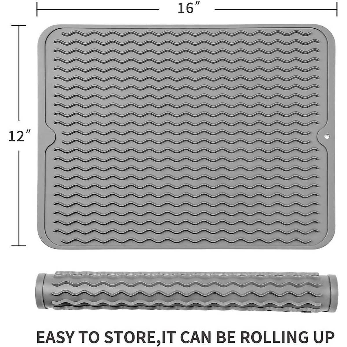 Better-Love Silicone Dish Drying Mat for Multiple Usage,Coffee Mat,Easy clean,Eco-friendly,Heat-resistant Silicone Mat for Kitchen Counter or Sink,Refrigerator or Drawer liner Grey L 16x12 inches