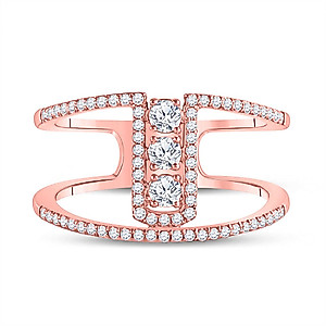 The Diamond Deal 10kt Rose Gold Womens Round Diamond Fashion 3-stone Ring 3/8 Cttw