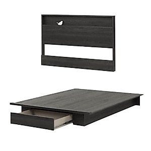 Home Square 2 Piece Queen Bed Frame with Headboard Set - Queen Platform Bed with Storage Drawers & Queen Headboard in Gray Oak