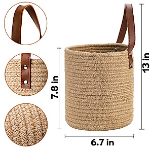 YOUEON Set of 2 Jute Hanging Basket 7.8" x 6.7", Wall Hanging Planter Baskets, Jute Woven Hanging Storage Baskets, Small Woven Baskets for Sunglasses Wallet Keys Flower Plants Towels Toys